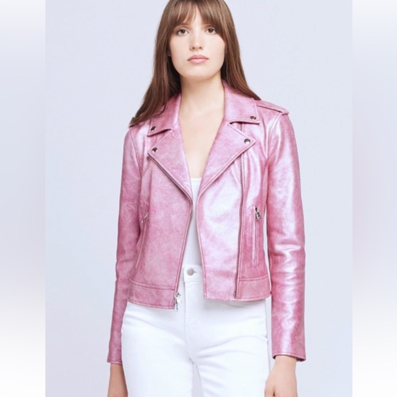 L'AGENCE | Jackets & Coats | Metallic Pink Lagence Leather Jacket ...